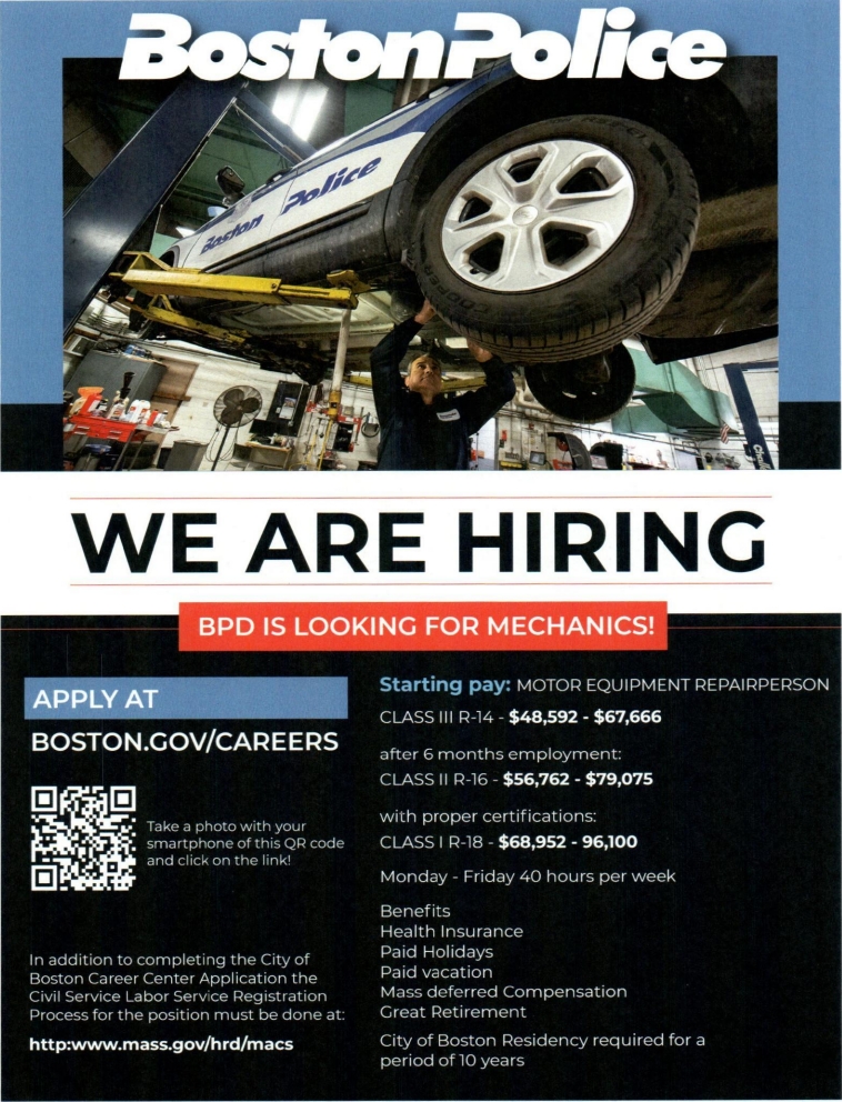 BPD is Hiring: New Mechanics – Boston Police Department