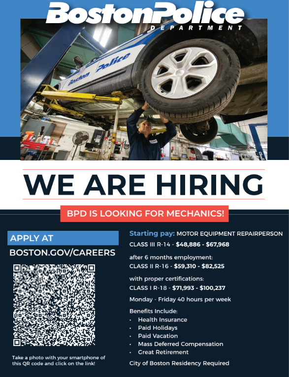 BPD is Hiring: New Mechanics – Boston Police Department